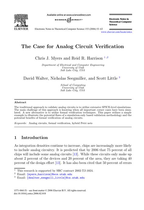 Pdf The Case For Analog Circuit Verification