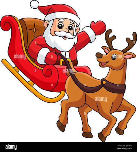 Christmas Santa Sleigh A Reindeer Cartoon Clipart Stock Vector Image
