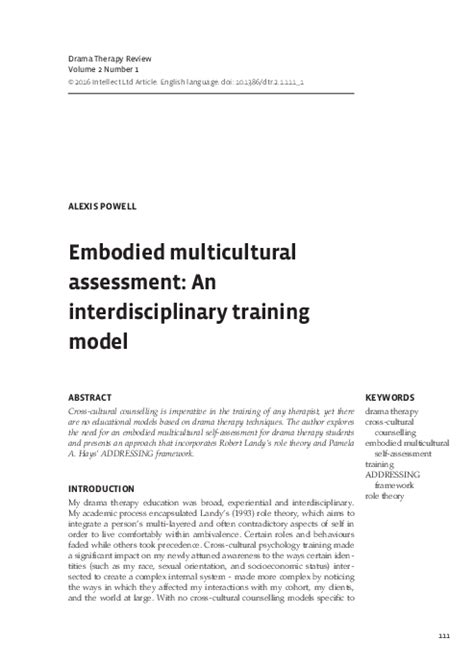 Pdf Embodied Multicultural Assessment An Interdisciplinary Training