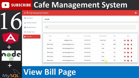 16 Cafe Management System View Bill Page Angular Nodejs Mysql Database Youtube