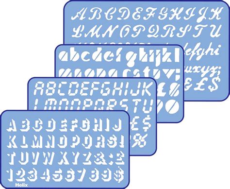 Assorted Font Lettering Guide 4 Piece Set Maped Helix Usa