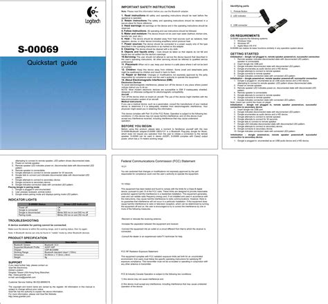 Logitech S Bluetooth Plug Play Dongle For Music User Manual Gbdu Quickstart Guide