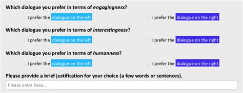 Interface For Human Evaluation Which Provides A Pair Of Dialogues From