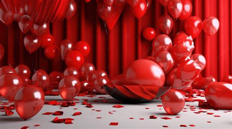 3d 렌더링된 도착 축하 빨간색 배너 풍선 및 색종이 조각 파티 축하 빨간 색종이 조각 축하하다 배경 일러스트 및 사진