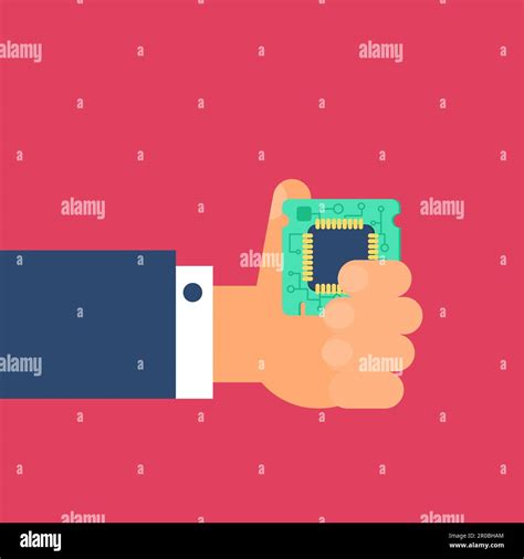 Computer Processor Chip In Hand Symbol Of Programmer Hard Work System
