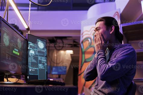 Excited Hacker Getting Access Granted While Breaking Into Database