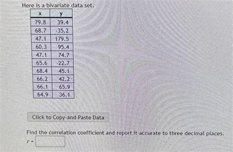 Solved Here Is A Bivariate Data Set Find The Correlation