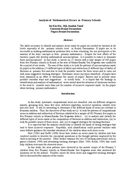 Analysis Of Mathematical Errors In Primary Schools Pdf Fraction Mathematics Algorithms