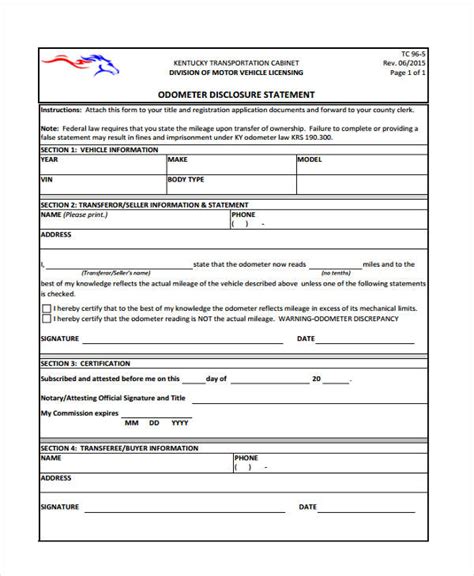 FREE Sample Disclosure Statement Forms In MS Word PDF
