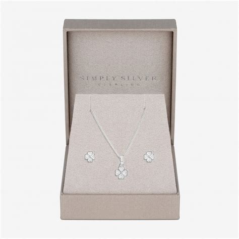 Simply Silver Sterling Silver 925 Cubic Zirconia Clover Set T