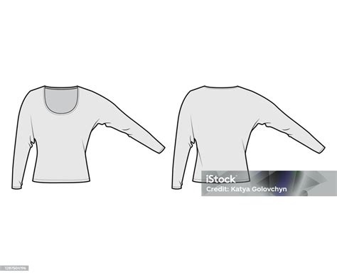 롱 돌만 슬리브 테크니컬 패션 일러스트와 허리 길이 라운드 네크라인 플랫 0명에 대한 스톡 벡터 아트 및 기타 이미지 0명