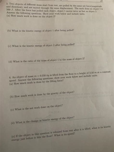 Solved P2 3 Two Objects Of Different Mass Start From Rest