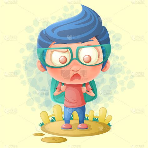 男生戴眼镜。卡通插图。