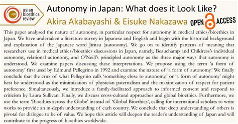 Asian Bioethics Review On Twitter Autonomy In Japan What Does It Look Like Akira