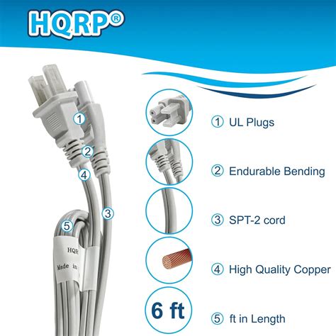 Hqrp White Universal Ac Power Cable Cord Iec C7 Polarized To Nema 1 15p