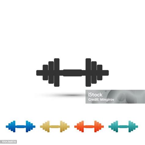 아령 아이콘 흰색 배경에 고립입니다 근육 드는 아이콘 바 벨 피트 니스 헬스 클럽 아이콘 스포츠 장비 기호 운동 Bumbbell 컬러 아이콘에 요소를 설정 합니다 평면