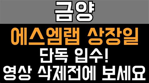 금양 주가전망 에스엠랩 상장일 단독 입수 영상 삭제 전에 보세요 Youtube