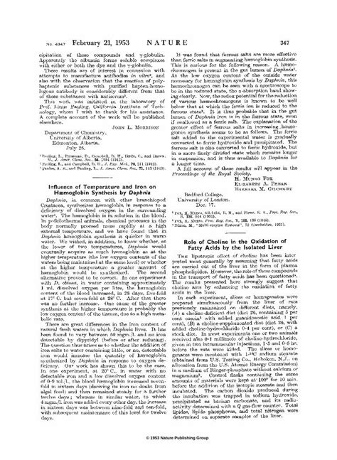 Pdf Role Of Choline In The Oxidation Of Fatty Acids By The Isolated