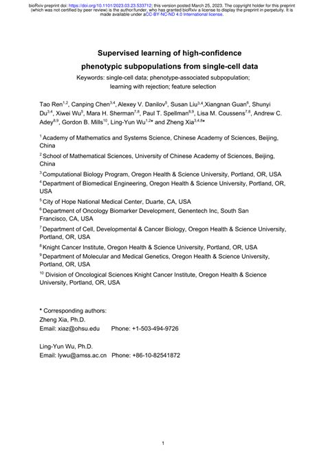 Pdf Supervised Learning Of High Confidence Phenotypic Subpopulations From Single Cell Data