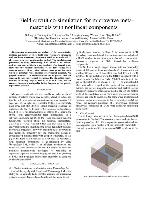 Pdf Field Circuit Co Simulation For Microwave Metamaterials With Nonlinear Components