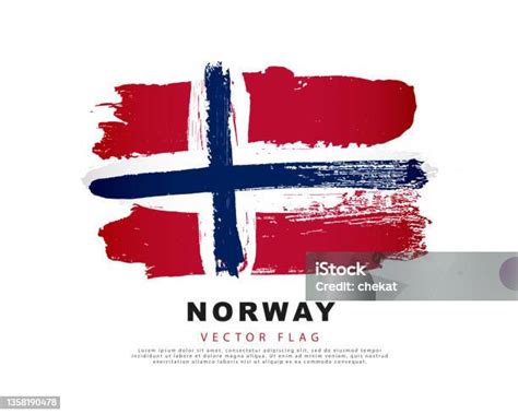 노르웨이 국기 프리핸드 블루 화이트 레드 브러쉬 스트로크 흰색 배경에서 격리된 벡터 그림입니다 노르웨이 국기에 대한 스톡 벡터 아트 및 기타 이미지 Istock