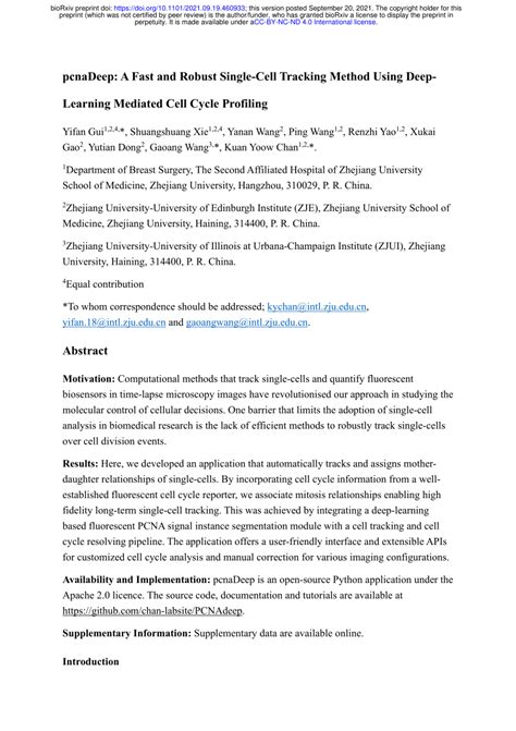 PDF PcnaDeep A Fast And Robust Single Cell Tracking Method Using Deep Learning Mediated Cell