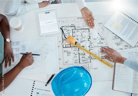 Architecture Hands Blueprint Design And Property Planning Engineering Model And Construction