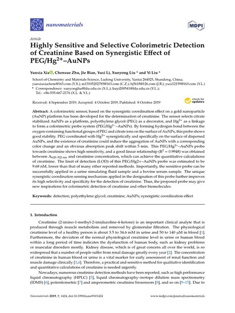 Highly Sensitive And Selective Colorimetric Detection Of Creatinine