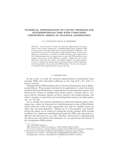 Pdf Numerical Approximation Of Cauchy Problems For Multidimensional Pdes With Unbounded