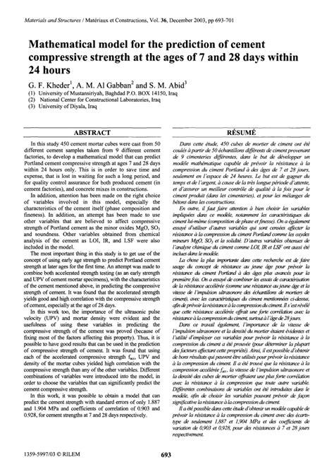 Pdf Mathematical Model For The Prediction Of Cement Compressive Strength At The Ages Of 7 And