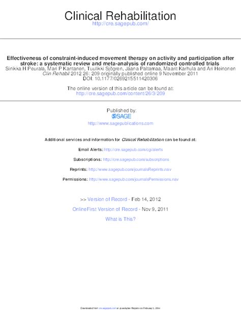 Pdf Effectiveness Of Constraint Induced Movement Therapy On Activity And Participation After