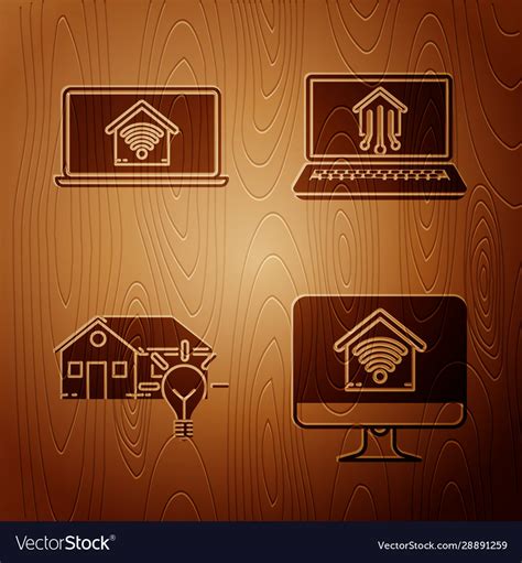 Set Computer Monitor With Smart Home Wi Fi Vector Image