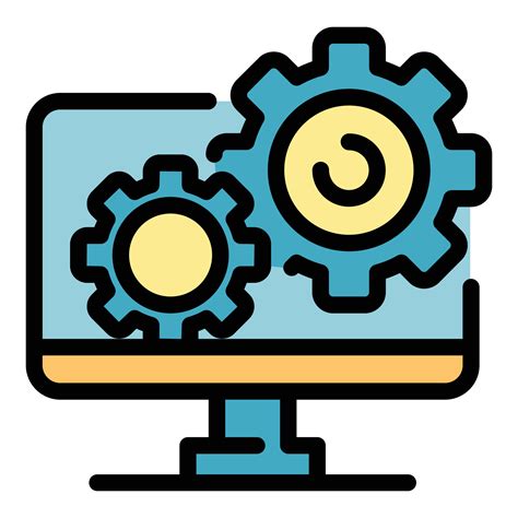 Gears On The Monitor Icon Color Outline Vector 15154517 Vector Art At Vecteezy