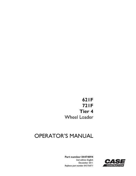 Case 621f 721f Tier 4 Wheel Loader Operators Manual