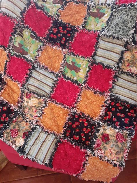 FLANNEL PATCHWORK QUILT Beautiful Fall Colors Lap Quilt 44 X Etsy