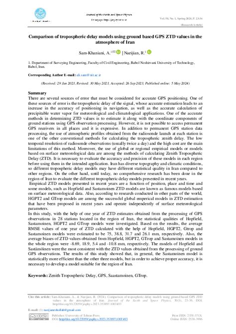 Pdf Comparison Of Tropospheric Delay Models Using Ground Based Gps