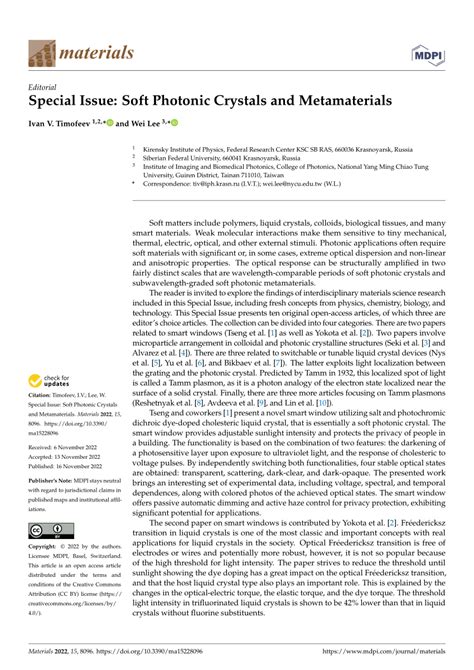 Pdf Special Issue Soft Photonic Crystals And Metamaterials