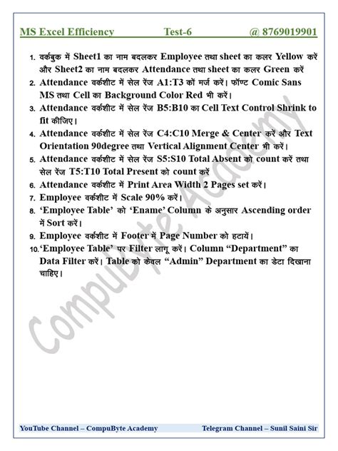 Ms Excel Efficiency Test 6 Pdf