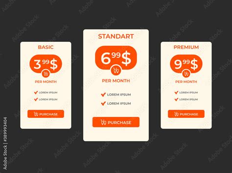 Interface For The Site Ui Ux Vector Banner For Web App Pricing Table Template With Three Plan