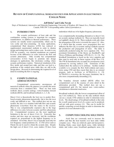 Pdf Review Of Computational Aeroacoustics For Application In Electronics Cooler Noise