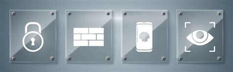 세트 눈 스캔 지문 스캐너 벽돌과 잠금 스마트 폰 정사각형 유리 패널 벡터 건강관리와 의술에 대한 스톡 벡터 아트 및 기타 이미지 건강관리와 의술 건설 산업 건축하기