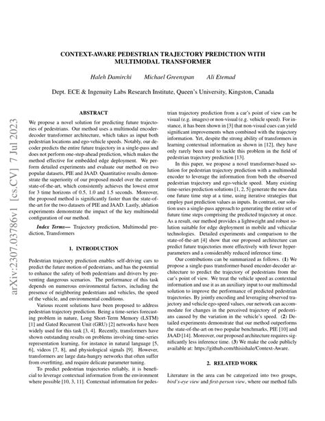 Pdf Context Aware Pedestrian Trajectory Prediction With Multimodal Transformer
