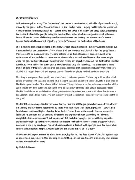 The Destructors Essay Pdf