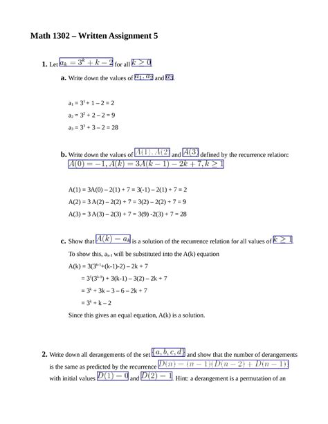 Math 1302 Unit 5 Written Assignment Math 1302 Written Assignment