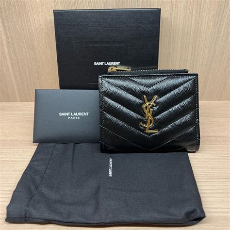 YSL 黑金魚子醬對開卡夾一字零錢包PopChill 拍拍圈