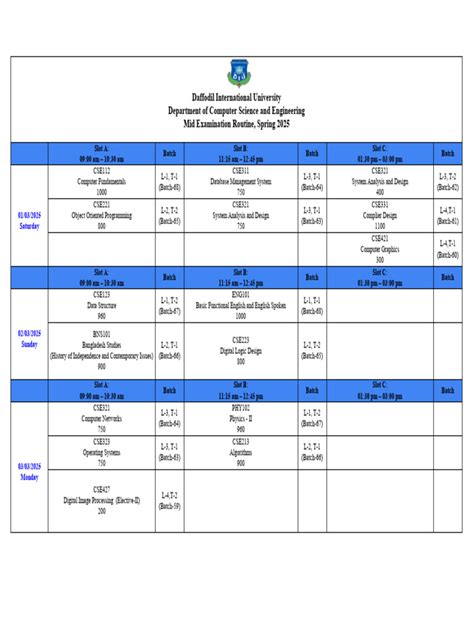 Cse Mid Exam Routine Spring 2025 Pdf Computer Science Applied Mathematics