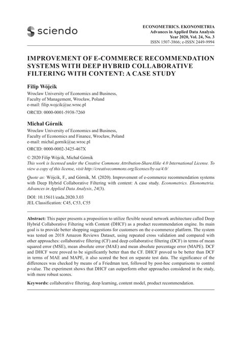 Pdf Improvement Of E Commerce Recommendation Systems With Deep Hybrid