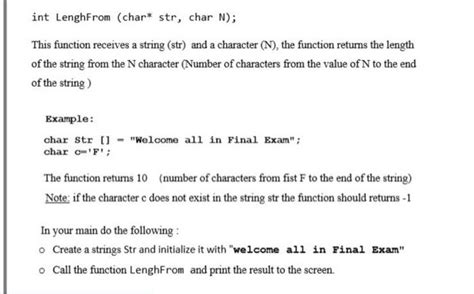 solved int lenghfrom char str char n this function