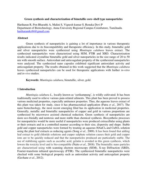 Pdf Green Synthesis And Characterization Of Bimetallic Core Shell Type Nanoparticles