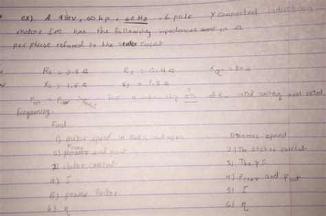 Solved A 480v 50 Hp 60hz 6 Pole Y Connected Induction Motor